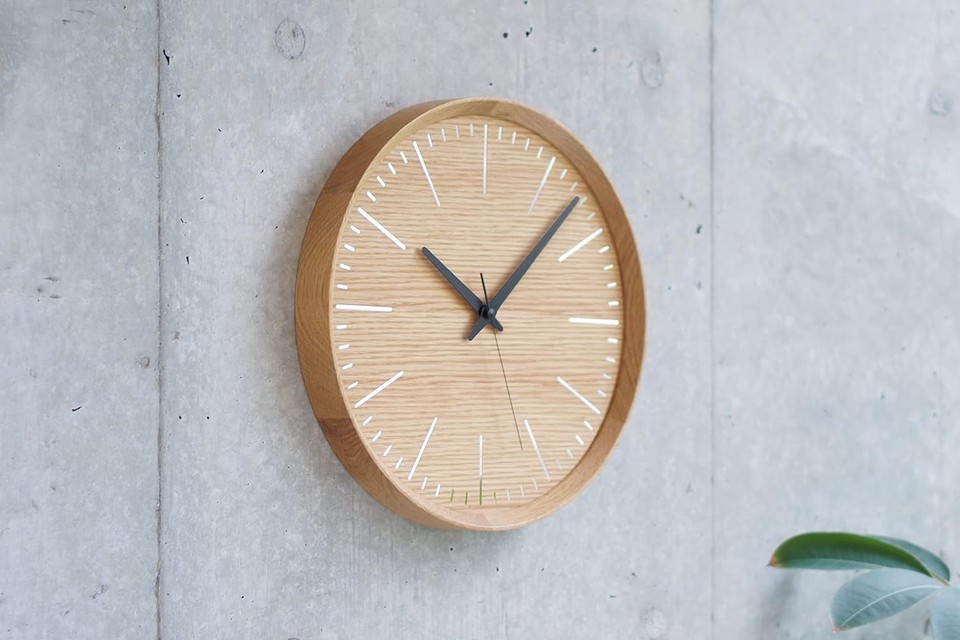 Lemnos clock Fract analog natural color wood Fluct D Diameter 35cm ...