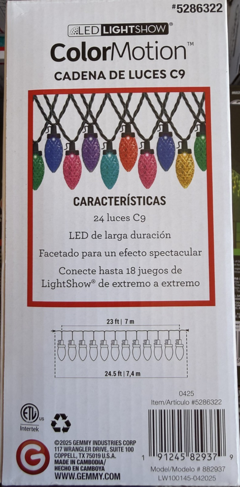 Gemmy Lightshow 24 Light 23 ft C9 Color Motion Multicolor LED Lights | eBay