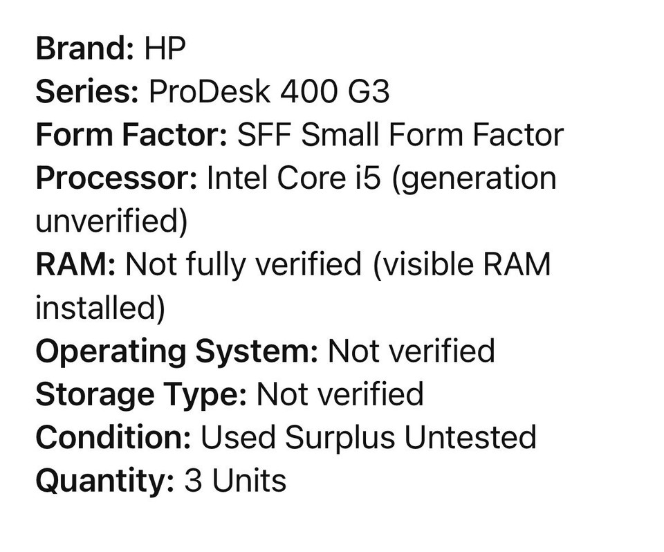 HP ProDesk 400 G3 SFF Desktop Lot 3 Intel i5 Untested School Surplus | eBay