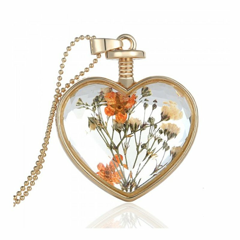 Natural Real Dried Flower Resin Glass Floating Locket Pendant Necklace ...