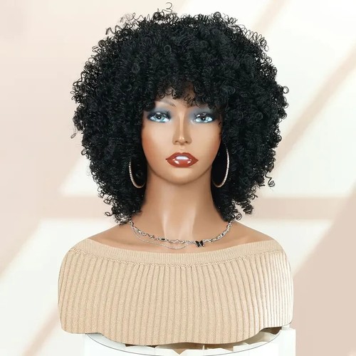 Kinky Curly Wig - Synthetic Short Afro Wig for Women – Voluminous Heat ...