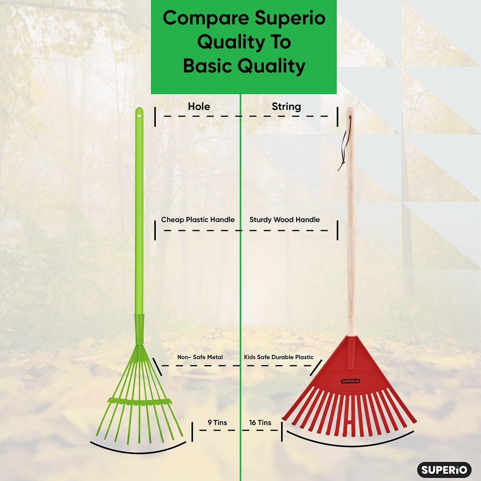 Superio Kids Garden Rake with Hardwood Handle Red Head to Sweep Leaves ...
