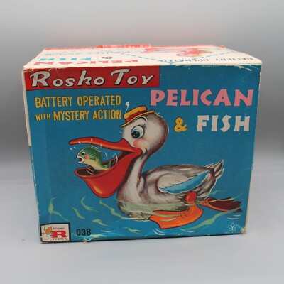 Vintage Rosko Toys Pelican & Fish Battery Operated Pink Mohair | eBay