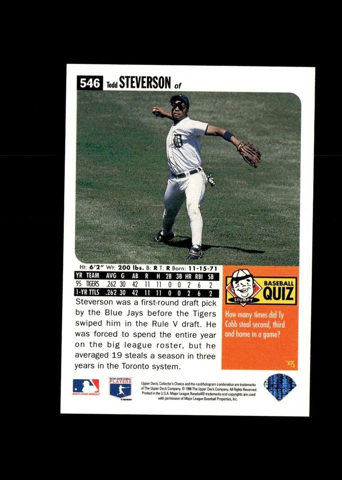 Todd Steverson 1996 Collector's Choice Baseball Card #546 Detroit ...