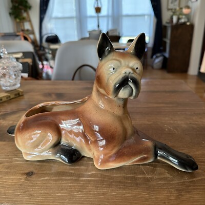 Large 12” Vintage Boxer Dog ceramic porcelain planter vase Puppy | eBay