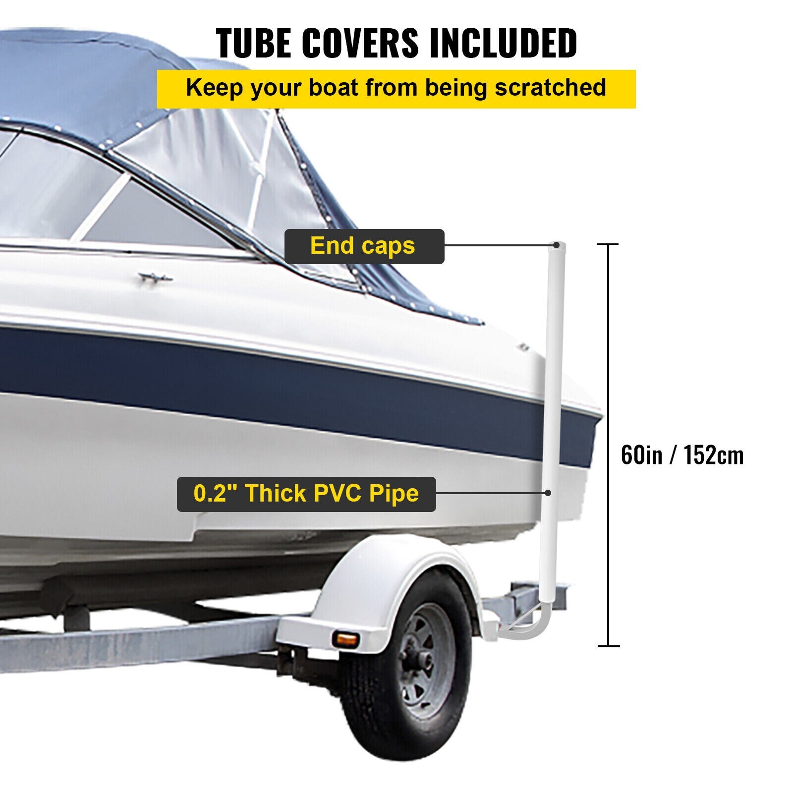 VEVOR 2PCS 60" Boat Trailer Guide On Post Kit with PVC Poles Covers ...