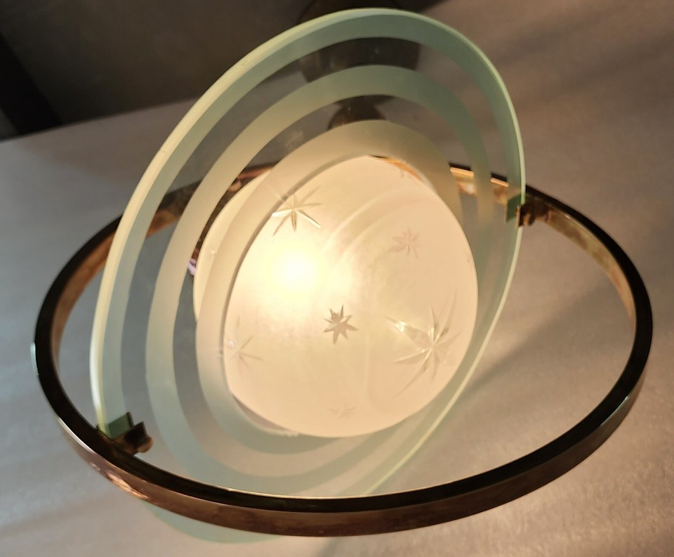 ANTIQUE VINTAGE SATURN ART DECO FIXTURE CEILING BRASS HANGING LIGHT ...