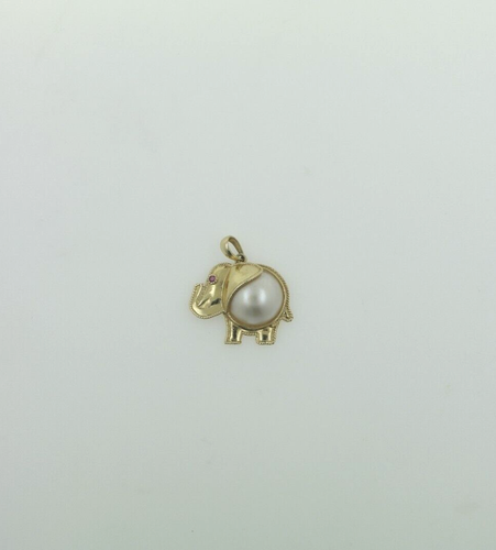 Elephant Pendant 14k Gold With Moby Pearl & Ruby | eBay
