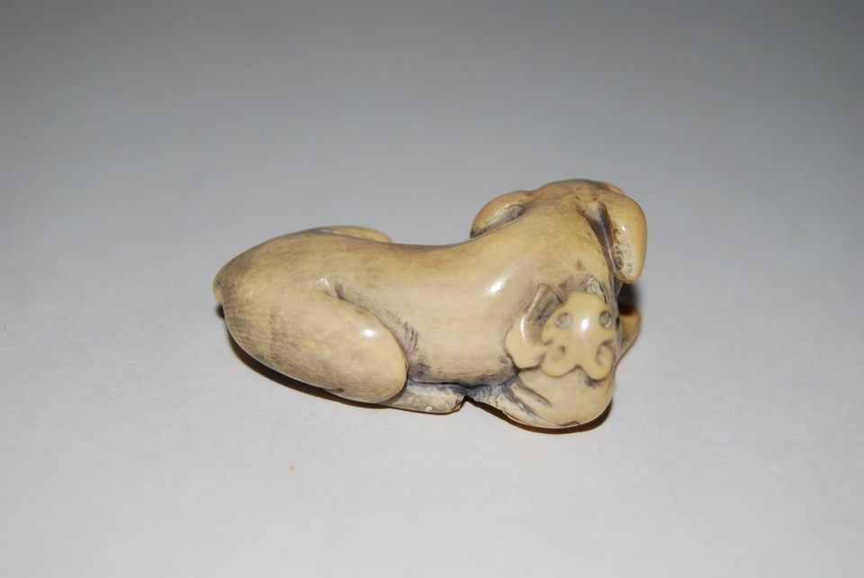 Antique Signed Japanese Netsuke Dog w/ Rat Trinket Figurine | eBay