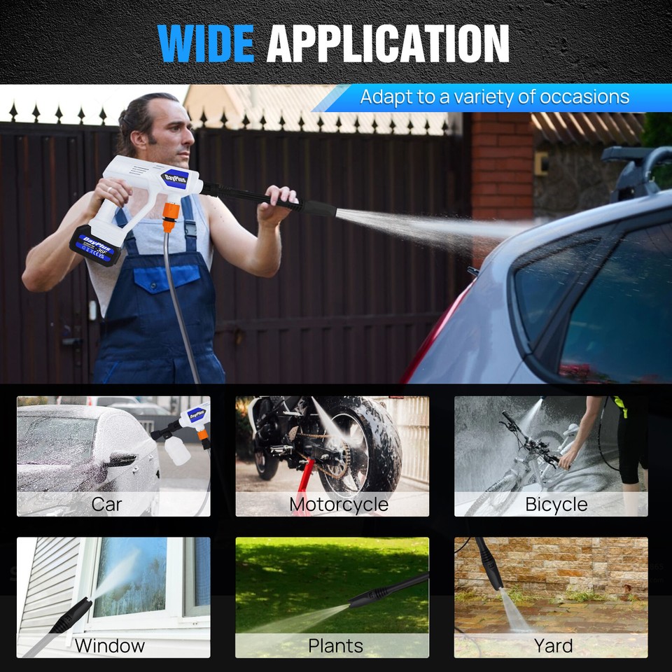 Portable Cordless Car High Pressure Washer Jet Water Wash Cleaner Gun ...