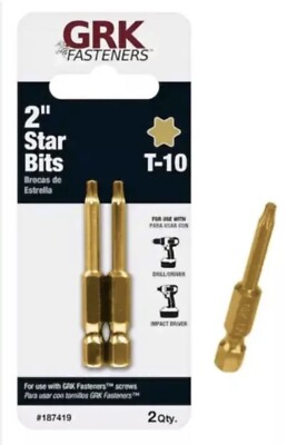 GRK T-10, 2-in. YELLOW Steel Star Bits, One 2-pack = Two Bits, 187419 ...