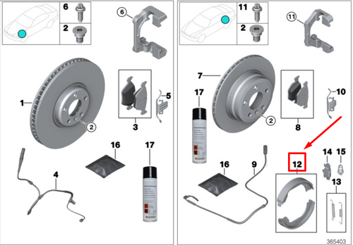BMW X5 F15, F85 Rear Parking Brake Shoe Set 6780041 34416780041 NEW ...