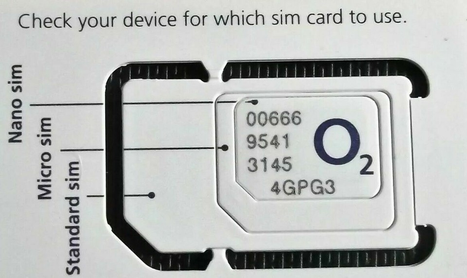 O2 Sim Card - PAYG -PAY AS YOU GO 2G/3G/4G Classic O2 Pay As You Go 02 ...