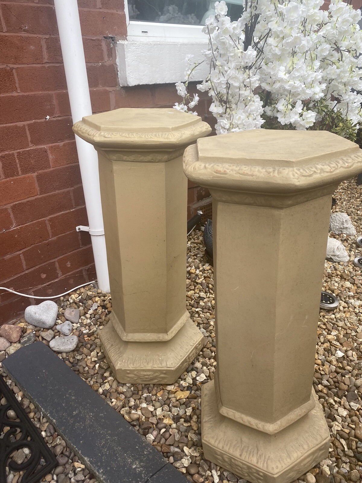 Pair Of Vintage Column Stone Effect Ceramic Pedestal Pillar Plinths ...
