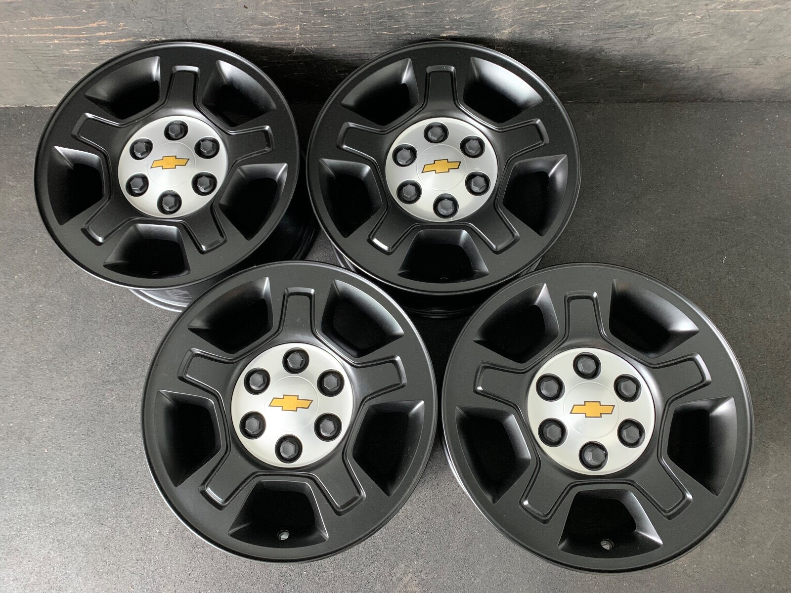 (4) Chevrolet Tahoe Silverado Black Powder Coat Wheels Rims + Caps 17 ...