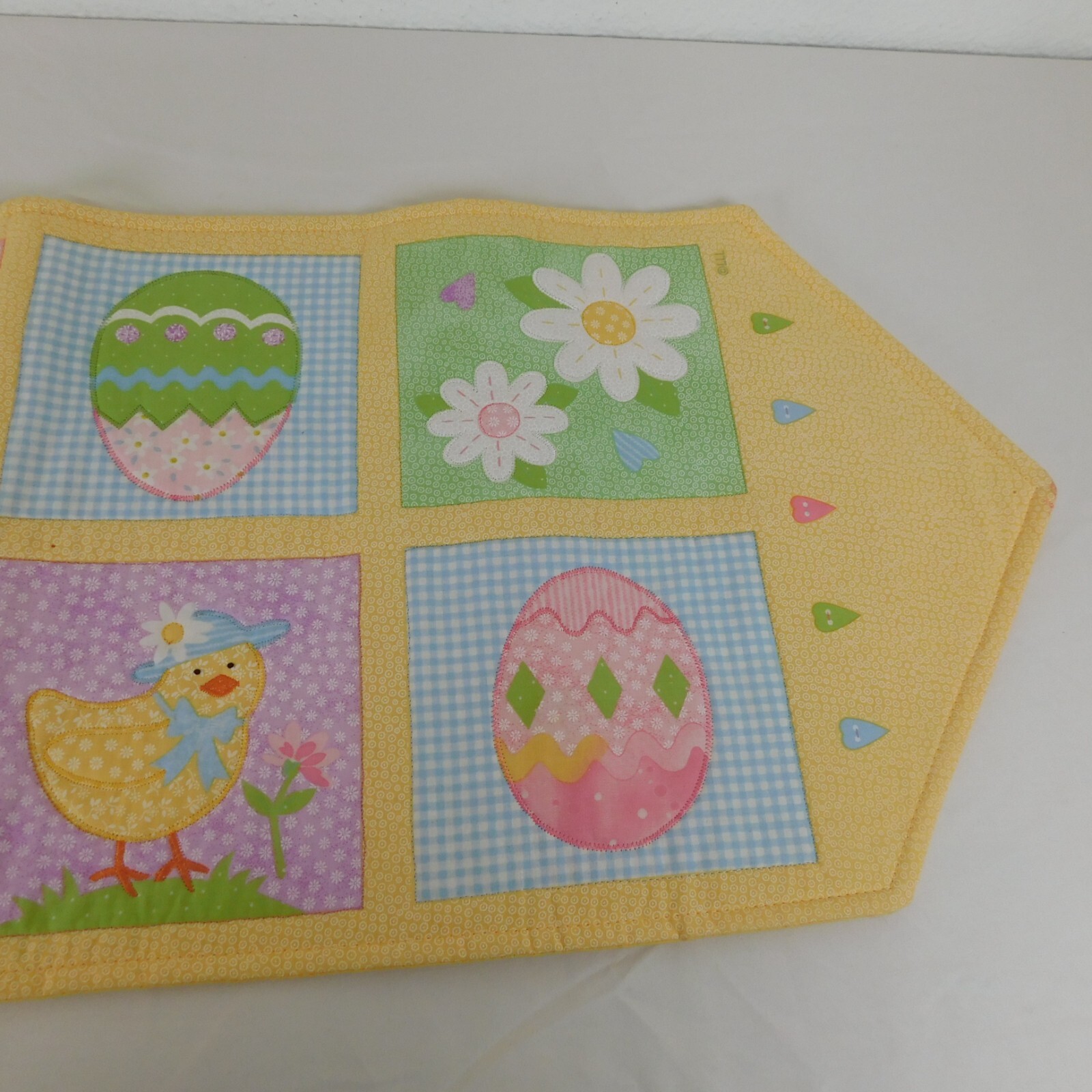 Easter Spring Table Runner Yellow Back Multi-Color Eggs Flowers Chicks ...