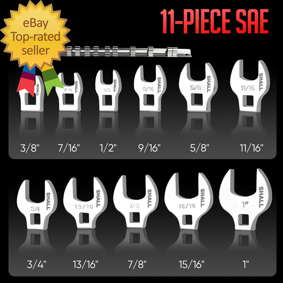 3/8" Crows Foot Wrench Set 11 Piece SAE Crowfoot Wrench Set with Clip ...