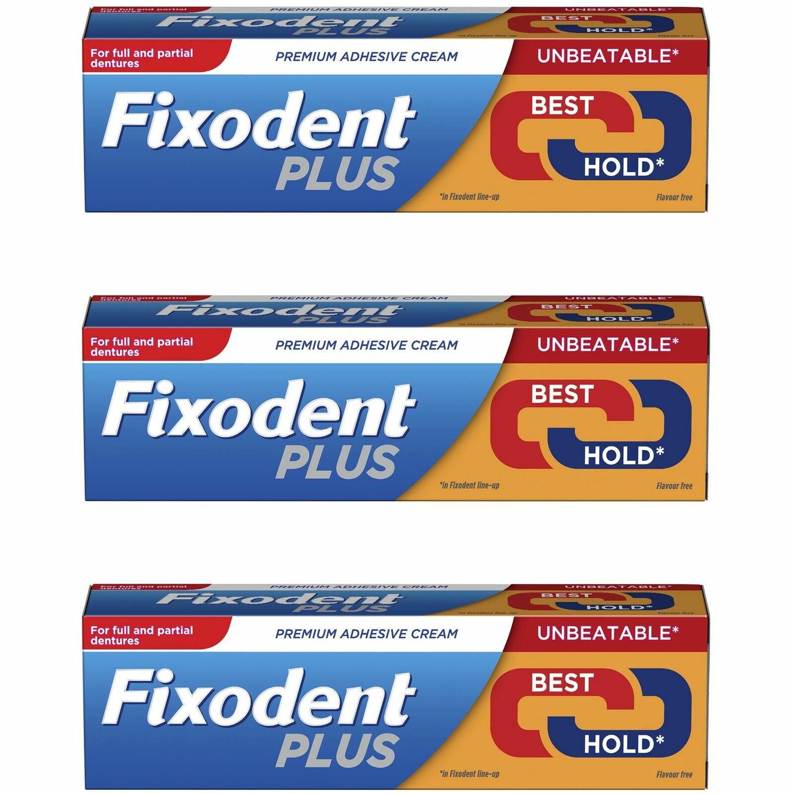 3 x Fixodent Plus Dual Power Best Hold 40g Denture Premium Adhesive ...