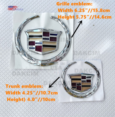 2Pcs Silver Front Grille Rear Trunk Lid Badge Emblem For Cadillac ...