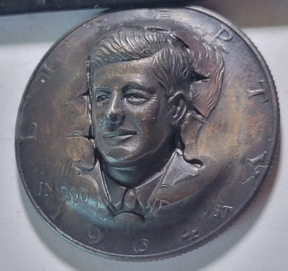 1964 JFK Kennedy 50c Half Dollar Repousse 90% Silver Pop-Out Coin ...