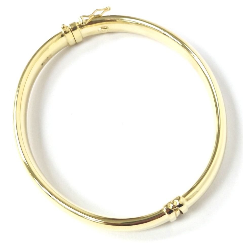 9ct Gold Bangle Ladies Hinged Safety Catch UK Hallmarked 6.5mm Wide ...