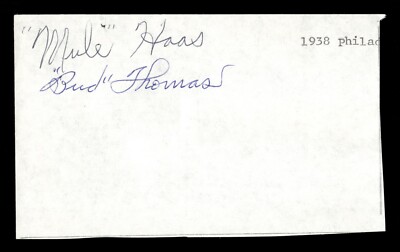 Bud Thomas & Mule Haas Autographed 3x5 Notebook Page 1938 Phillies | eBay