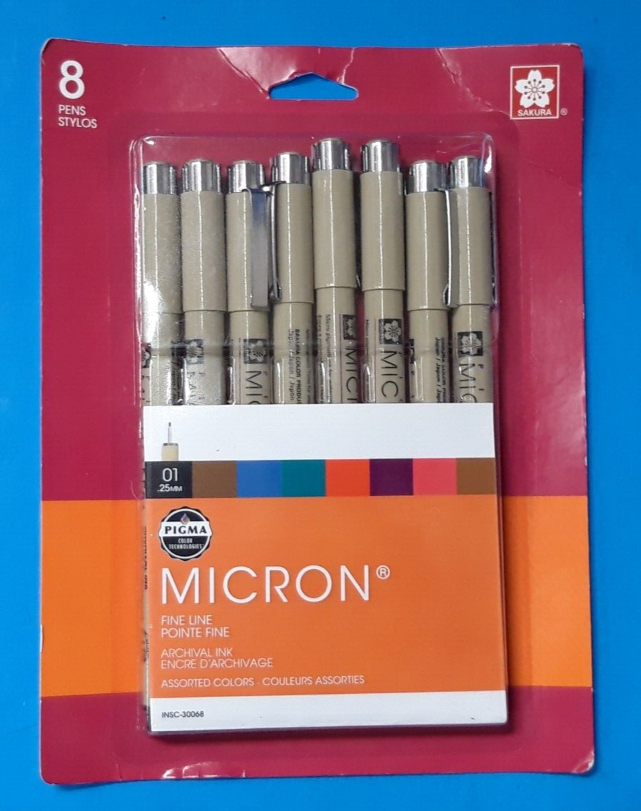 8 PENs, INSC-30068, SAKURA, PIGMA, MICRON , ARCHIVAL INK, ASSORTED ...