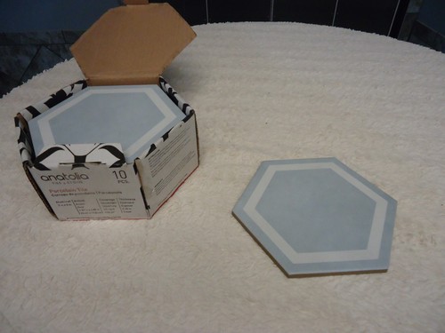 ANATOLIA HEXAGON PORCELAIN TILE 10 PK LIGHT BLUE & WHITE FRAME 6.89" X ...