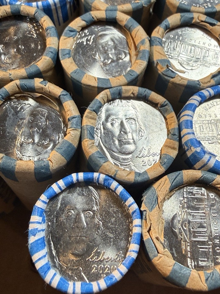 2020-P Jefferson Nickel BU Rolls Partial Box. Total Of 33 OBW BU Rolls ...