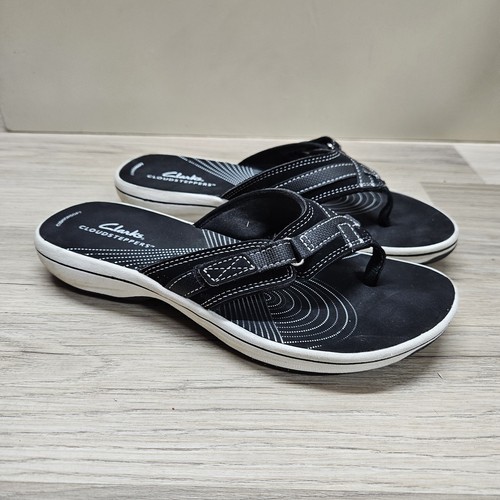 Clarks Black Cloudstepper Thong Sandals Womens Size 7 Adjustable Strap ...