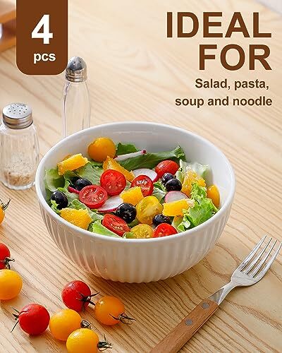 Large Serving Bowls 7 Inch - Ceramic Salad Bowl Set of 4 for 42 Oz ...