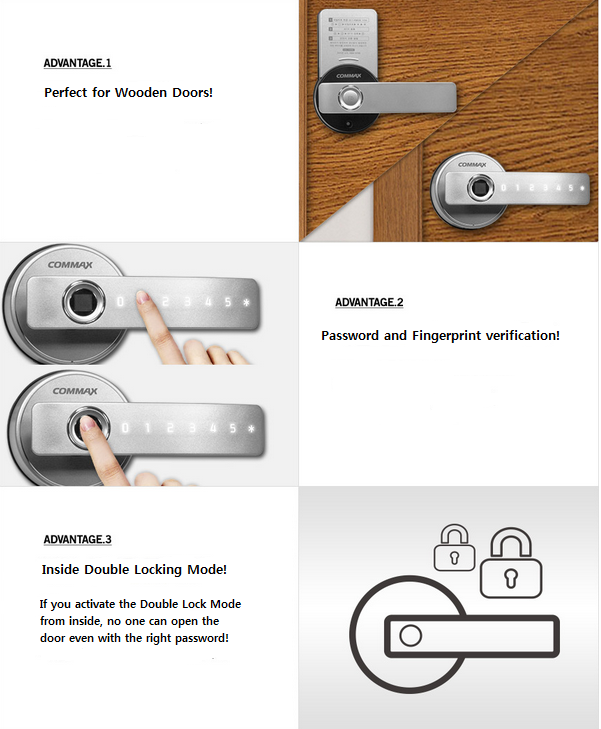 COMMAX CDL-110WL Doorlock for Wooden doors fingerprint Digital Smart ...