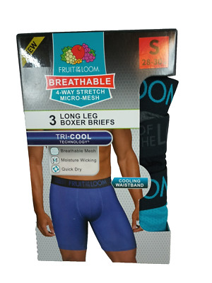 Fruit of the Loom Mens Stretch Boxer Long Legs Tri Cool Briefs S New 3 ...