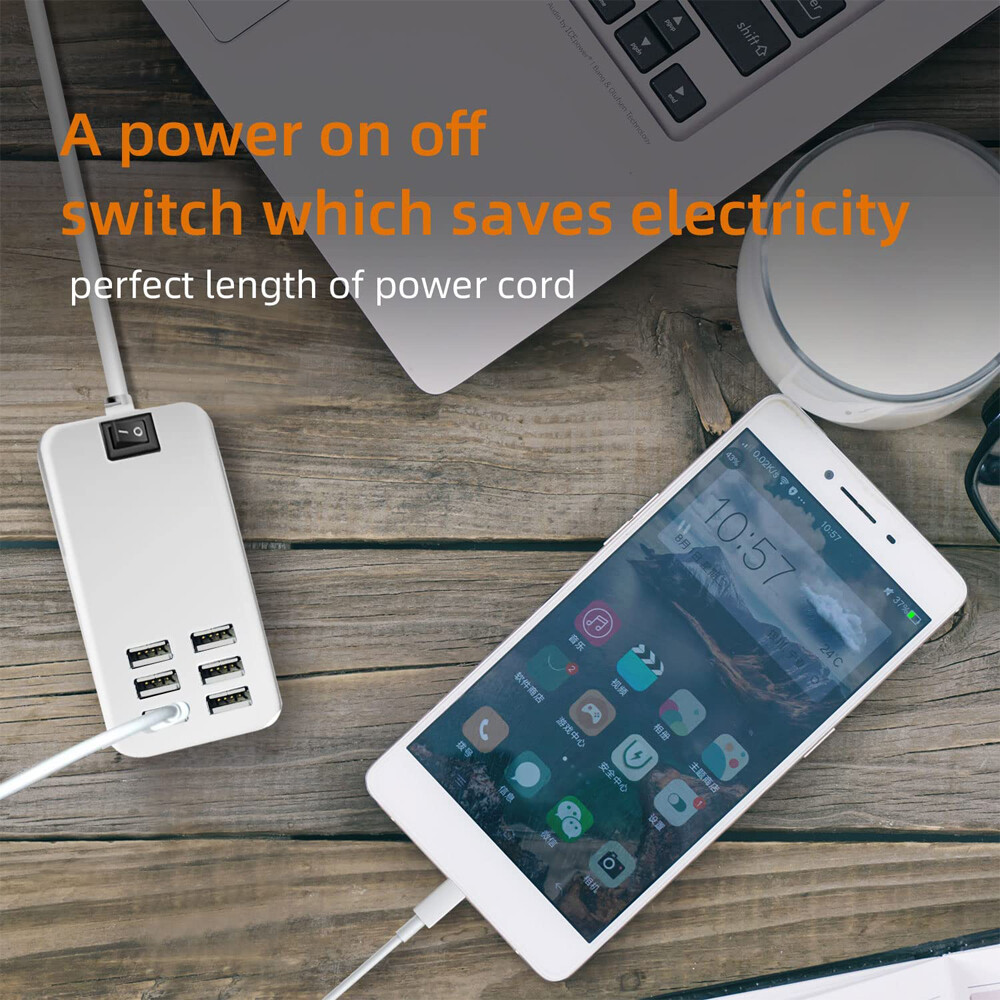6 Port USB Hub Fast Wall Charger Station Multi-Function Desktop AC ...