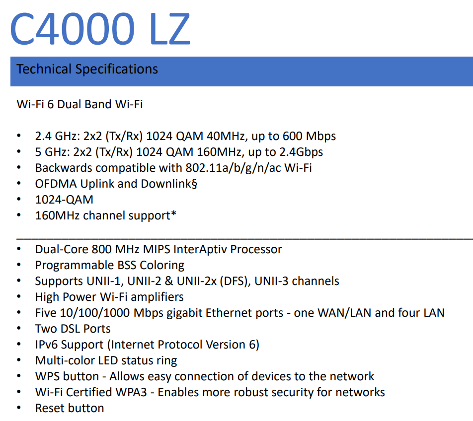Centurylink C4000LZ Modem Wi-Fi 6 Line DSL xDSL Router - OEM - New In ...
