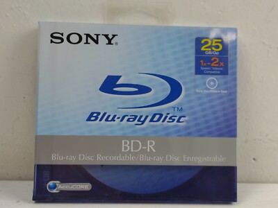 1 Sony Full HD 1080 Recordable BD-R Blu-Ray Disc 25GB 1-2X New & Sealed ...