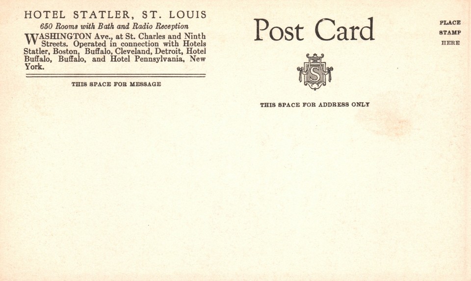 Vintage Postcard 1900's Hotel Statler Building St. Louis Missouri MO | eBay