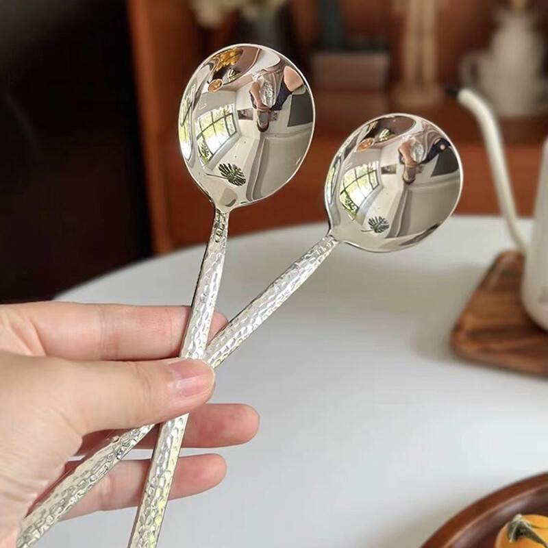 Stainless Steel Round Spoon Net Red Golden Dinner Long Handle Stirring ...