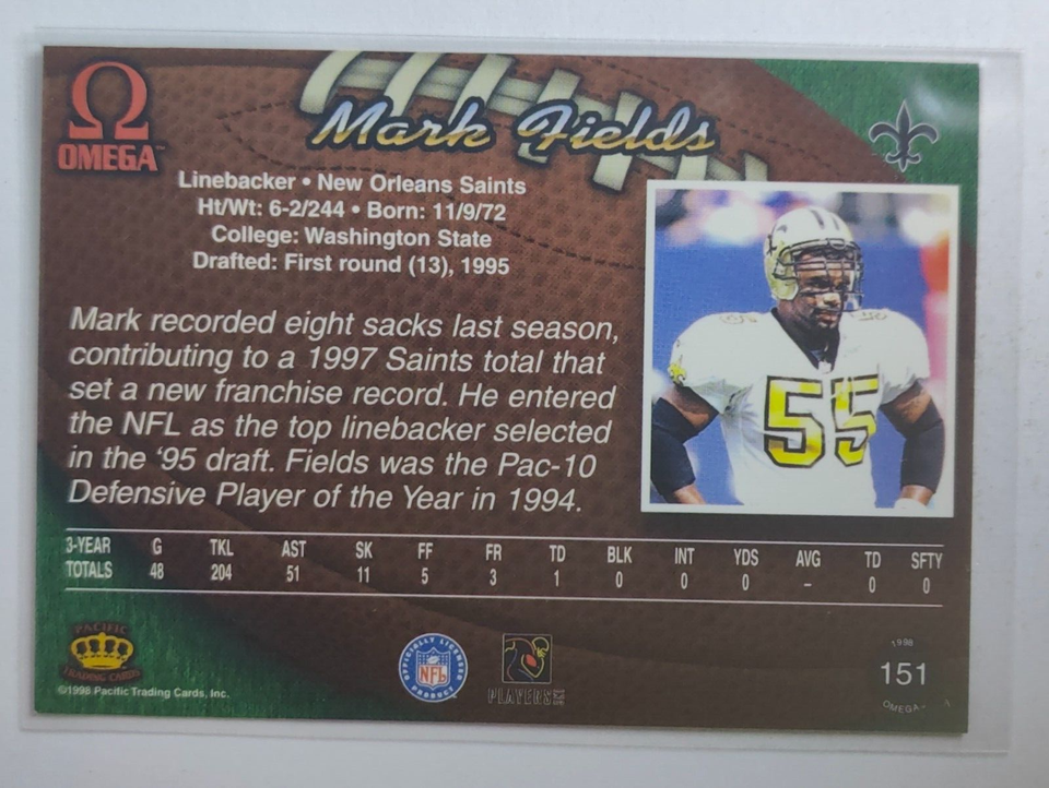 1998 Pacific Omega #151 Mark Fields New Orleans Saints | eBay
