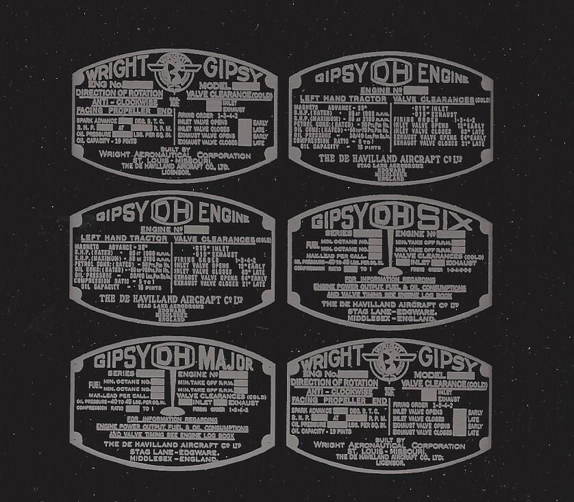 Gipsy Aircraft Engine Data Plates QUARTER SCALE - CHOICE | eBay