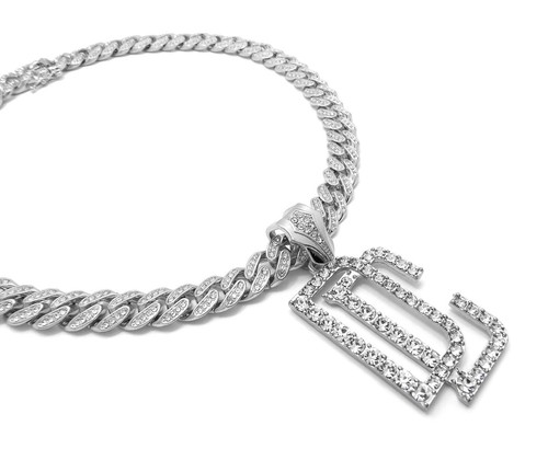 DIAMOND DREAMCHASER MEEK MILL DC PENDANT SILVER CUBAN LINK CHAIN ...