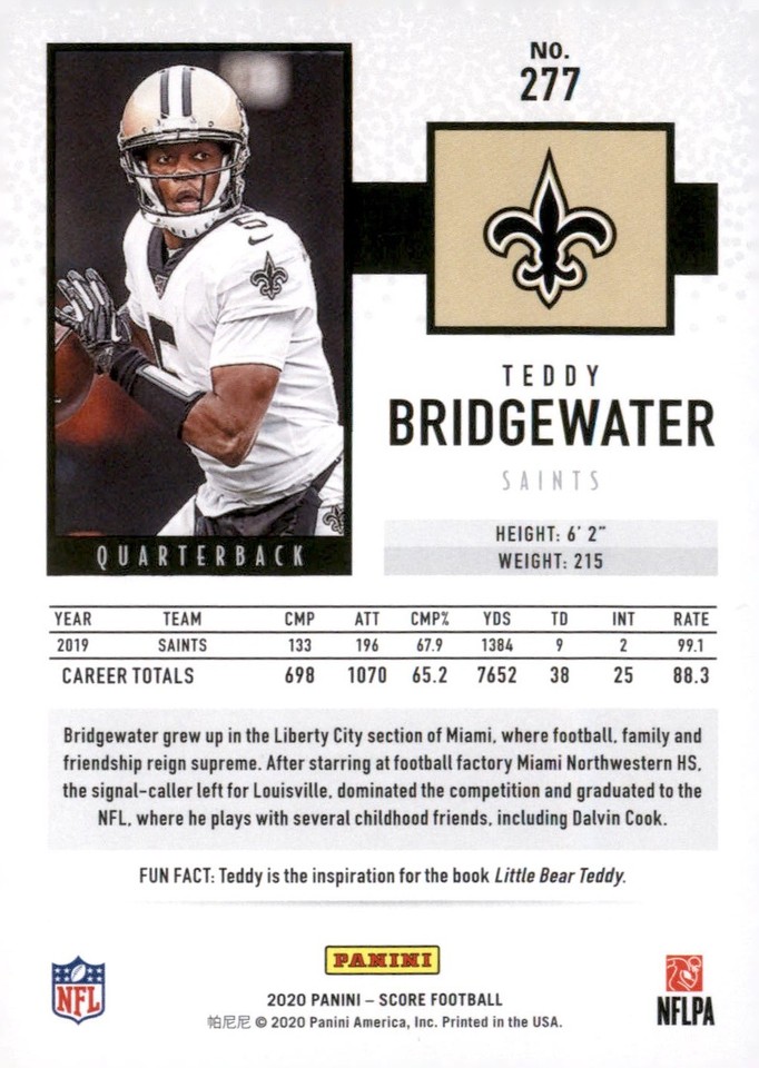2020 Score #277 Teddy Bridgewater New Orleans Saints | eBay UK