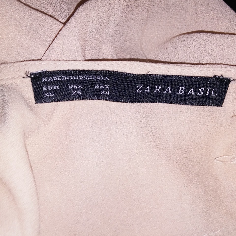Zara Basic Blouson Sheath Dress XS Beige Black Two Tone Pencil Shirt Look | eBay