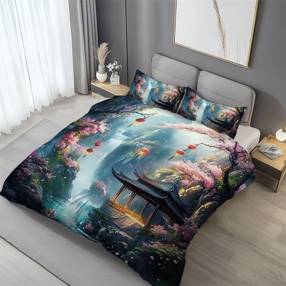 Waterfall Flower Pavilion Duvet Cover Pillowcase Single Double King ...