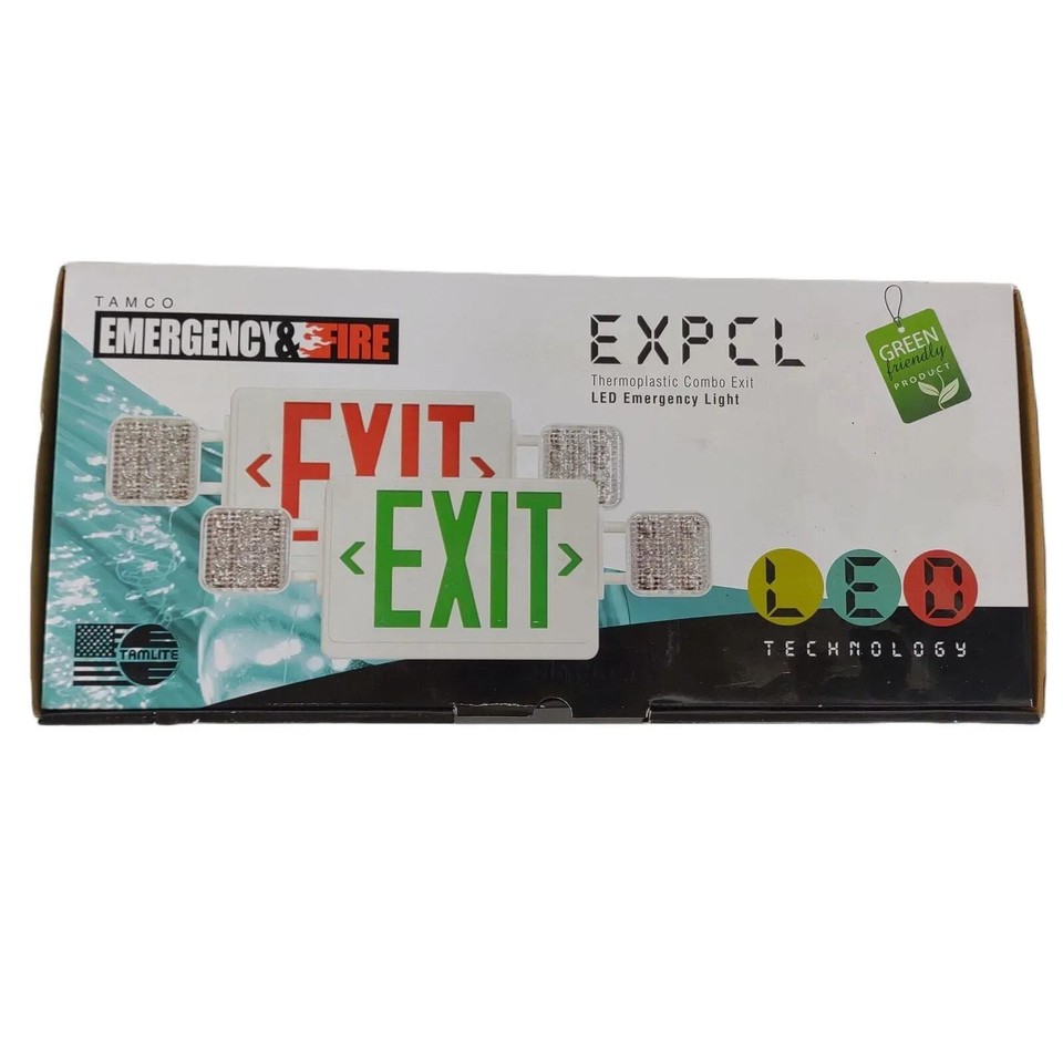 NEW Tamlite Green EXIT Sign + LED Emergency Lights, Dual Voltage ...