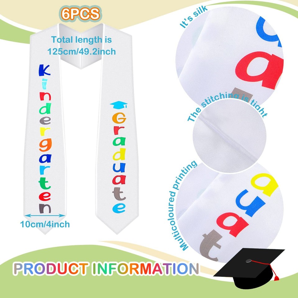 6 Pcs Kids Graduation Stole Kindergarten Printed Graduation Stole Sash ...
