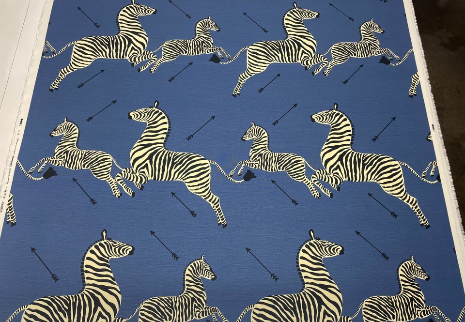 SCALAMANDRE ZEBRAS DENIM BLUE LARGE PRINT LINEN DESIGNER FABRIC BY THE ...
