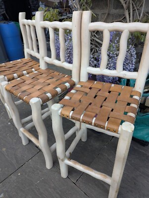 3 vintage mexican bar stools, pine & leather | eBay UK
