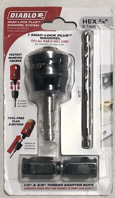 DIABLO DHSAR375 Hole Saw Arbor Hex 3/8" W/ Pilot Bit and Two Adaptor ...