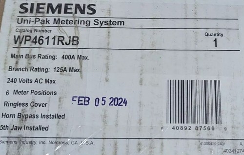 Siemens 6-Gang 400A 125 Amp RINGLESS BYPASS WP4611RJB UNI-PAK Meter ...